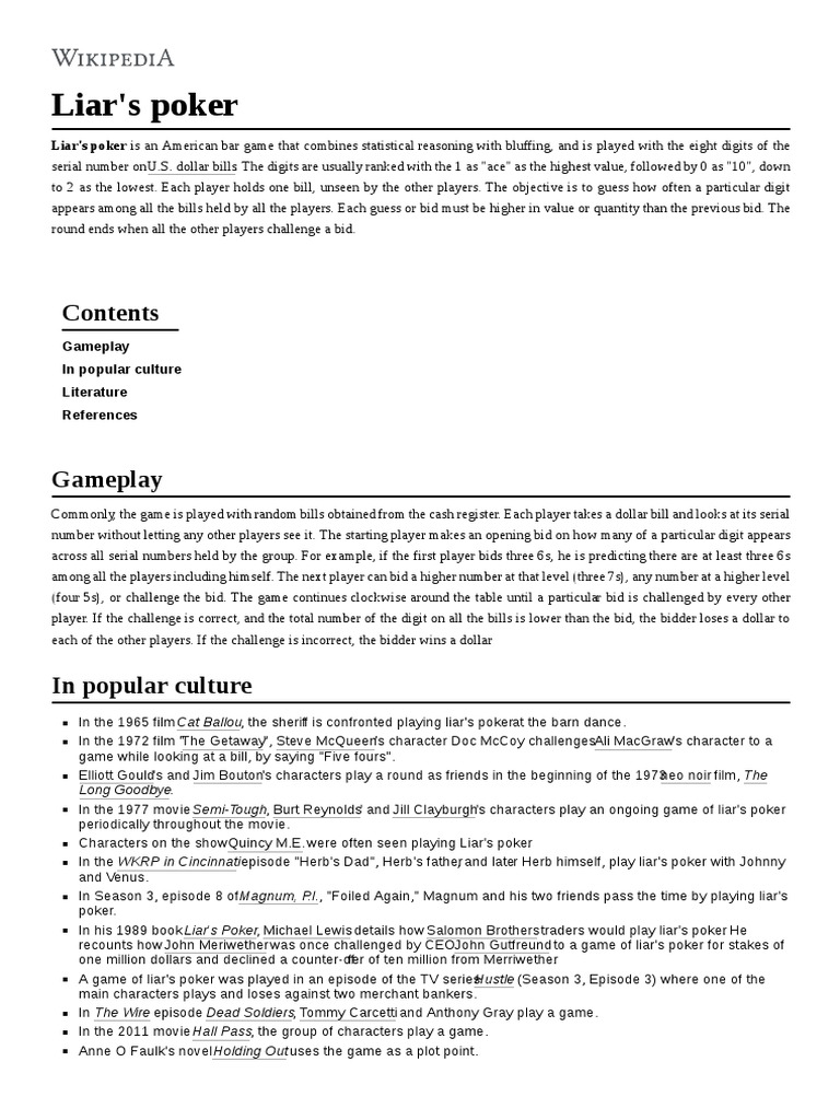 Liar's Poker | PDF | Games Of Chance | Gambling