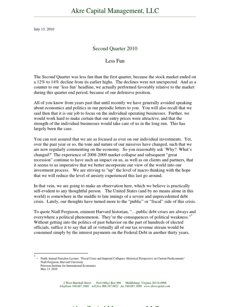 Akre Capital Management, LLC: Second Quarter 2010 | PDF | S&P 500 Index ...