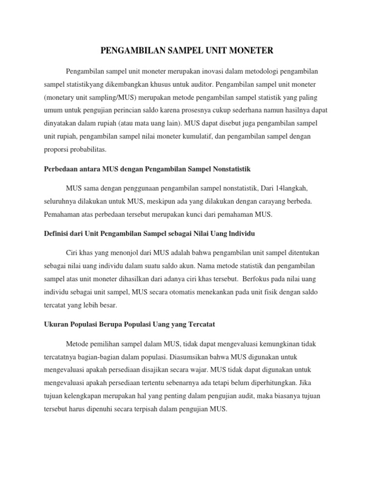 Pengambilan Sampel Unit Moneter | PDF