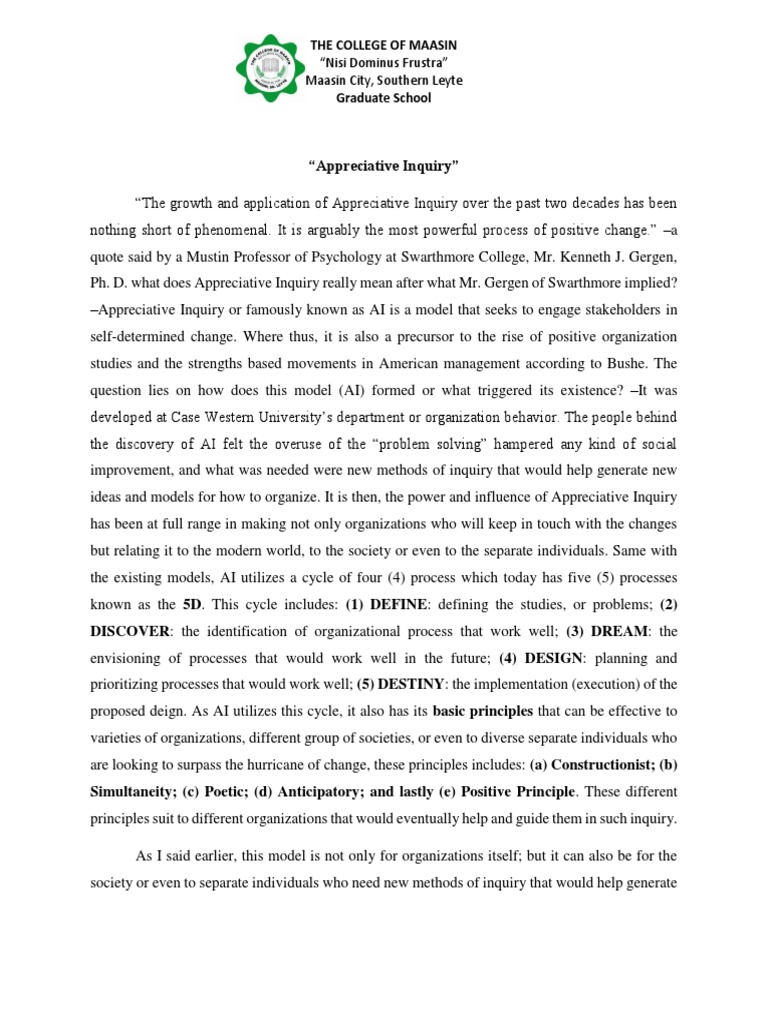 DONE Appreciative Inquiry | PDF | Psychology | Psychological Concepts