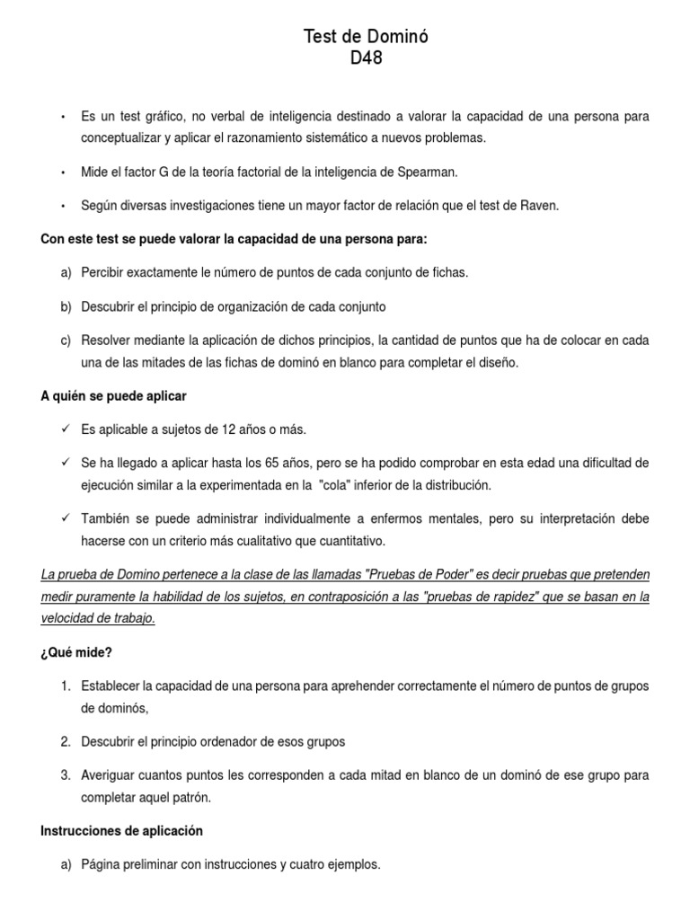 Test Domino D 48 | PDF | Ciencia cognitiva | Cognición