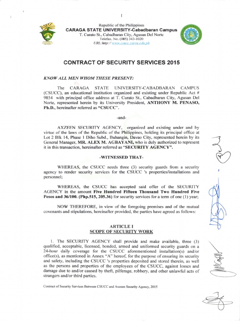 Contract of Security Services 2015 (Example) | PDF | Security Guard ...