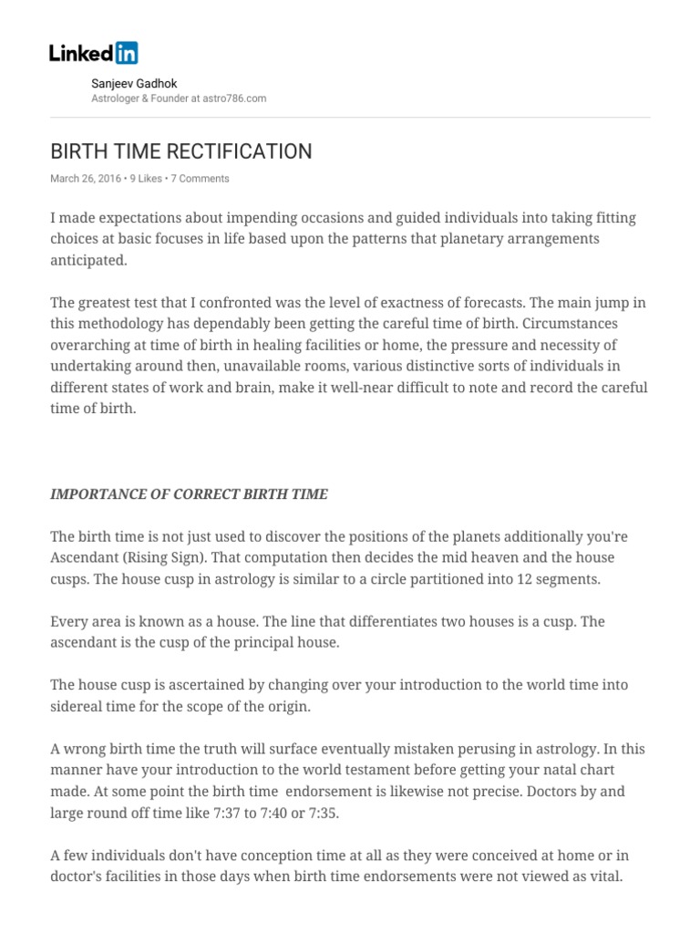 Birth Time Rectification - Sanjeev Gadhok - Linkedin | Download Free PDF | Horoscope | New Age ...