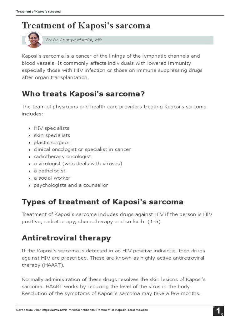 Treatment of Kaposis Sarcoma | PDF | Chemotherapy | Management Of Hiv/Aids