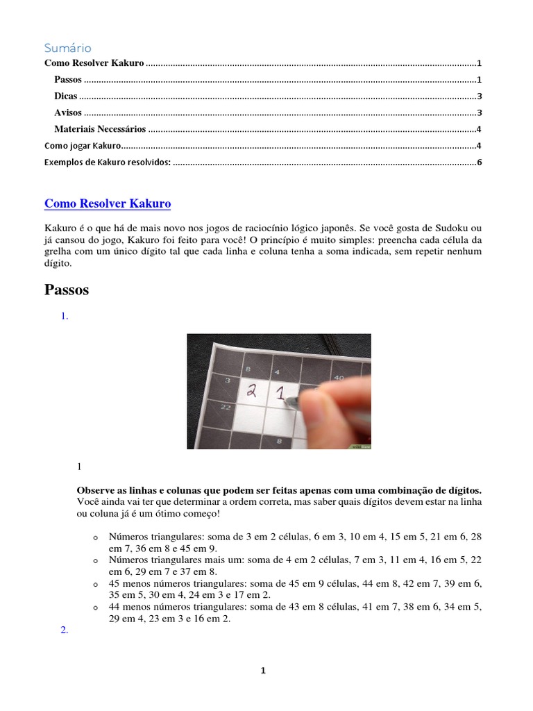 Cómo Resolver Kakuro: Guía Práctica | PDF | Ocio | Enseñanza de matemática
