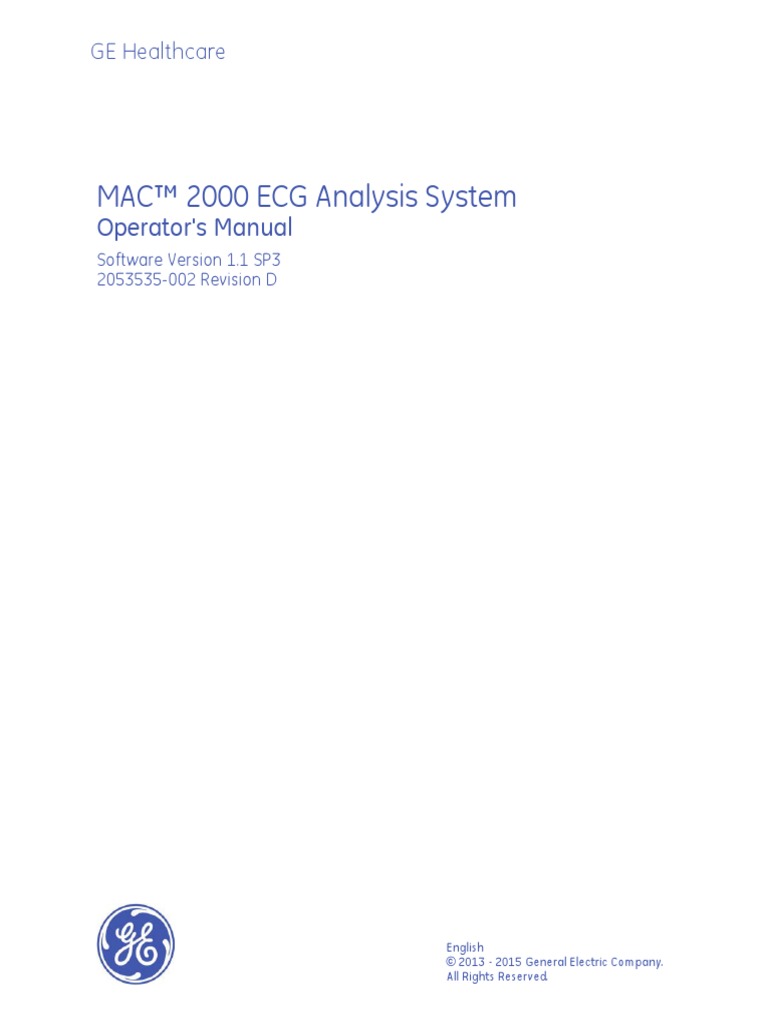 GE MAC 2000 EKG Operators Manual | Electrocardiography | Physician