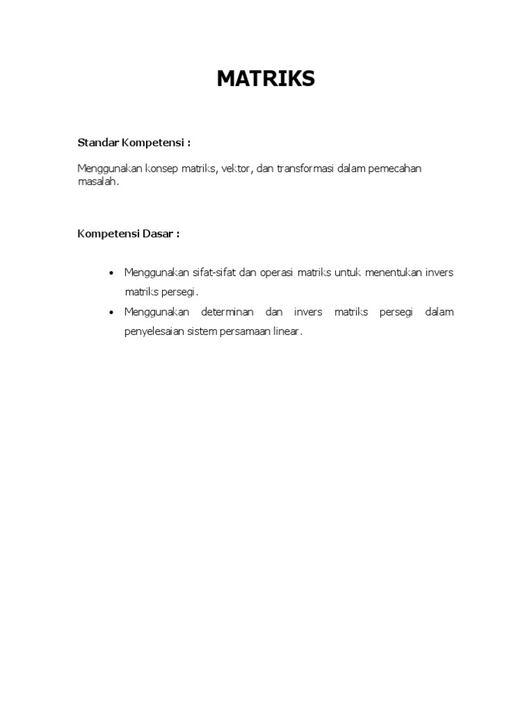 Matriks Standar Kompetensi | PDF