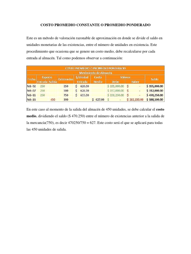 Costo Promedio Constante o Promedio Ponderado