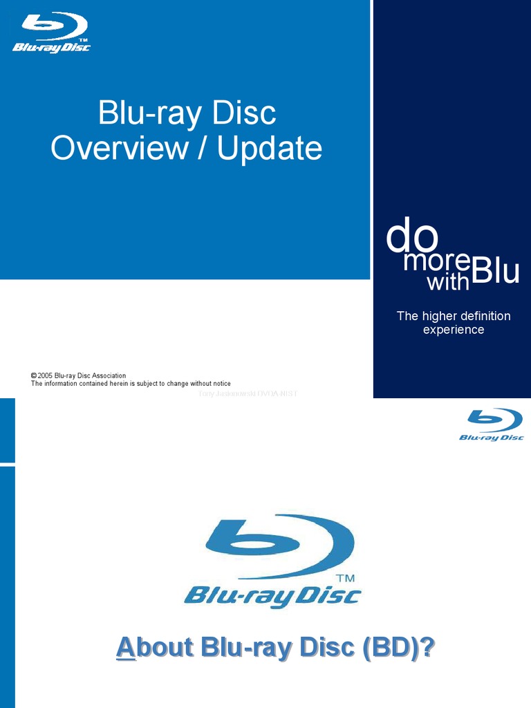 Blu-Ray Disc Overview / Update: The Higher Definition Experience | PDF ...