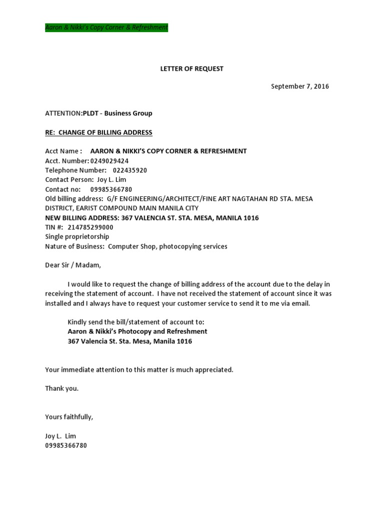 Change of Billing Address | PDF