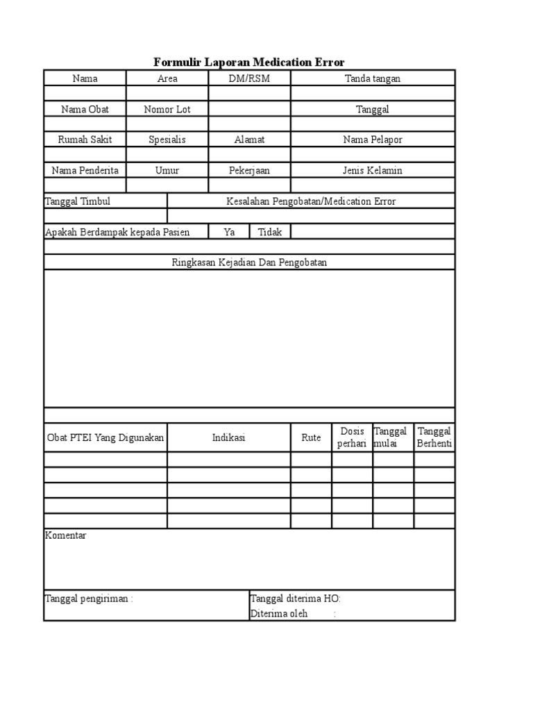Formulir Pelaporan Medication Error | PDF