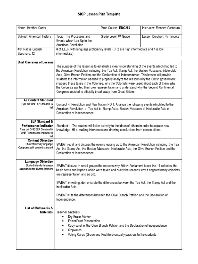 Lesson Plan 8th Grade American Revolution 1 | PDF | Lecture | Lesson Plan