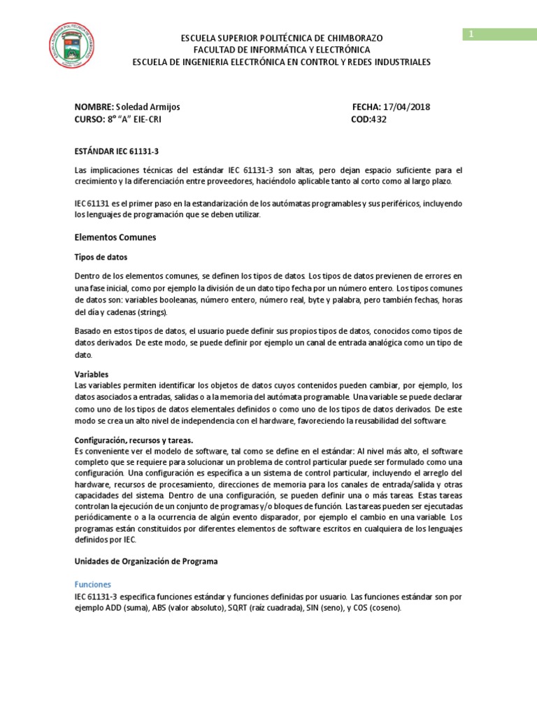 Estandar Iec 61131-3 | PDF | Lenguaje de programación | Tipo de datos
