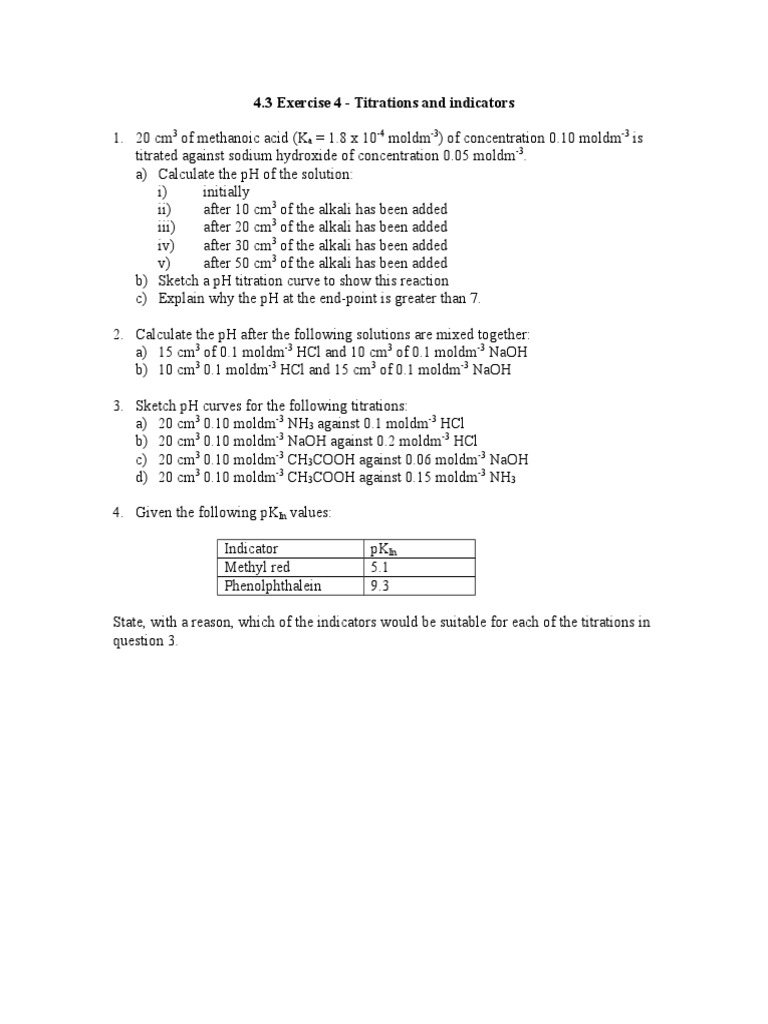 Titration Exercises and Curves Analysis | PDF | Science & Mathematics