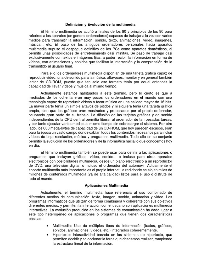 Definición y Evolución de La Multimedia | Descargar gratis PDF ...