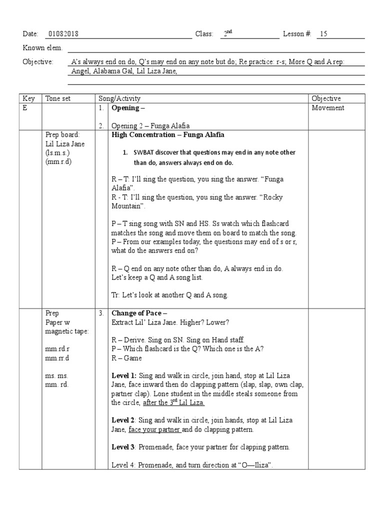Second Grade Music Lesson Plan: Distinguishing Between Question and ...
