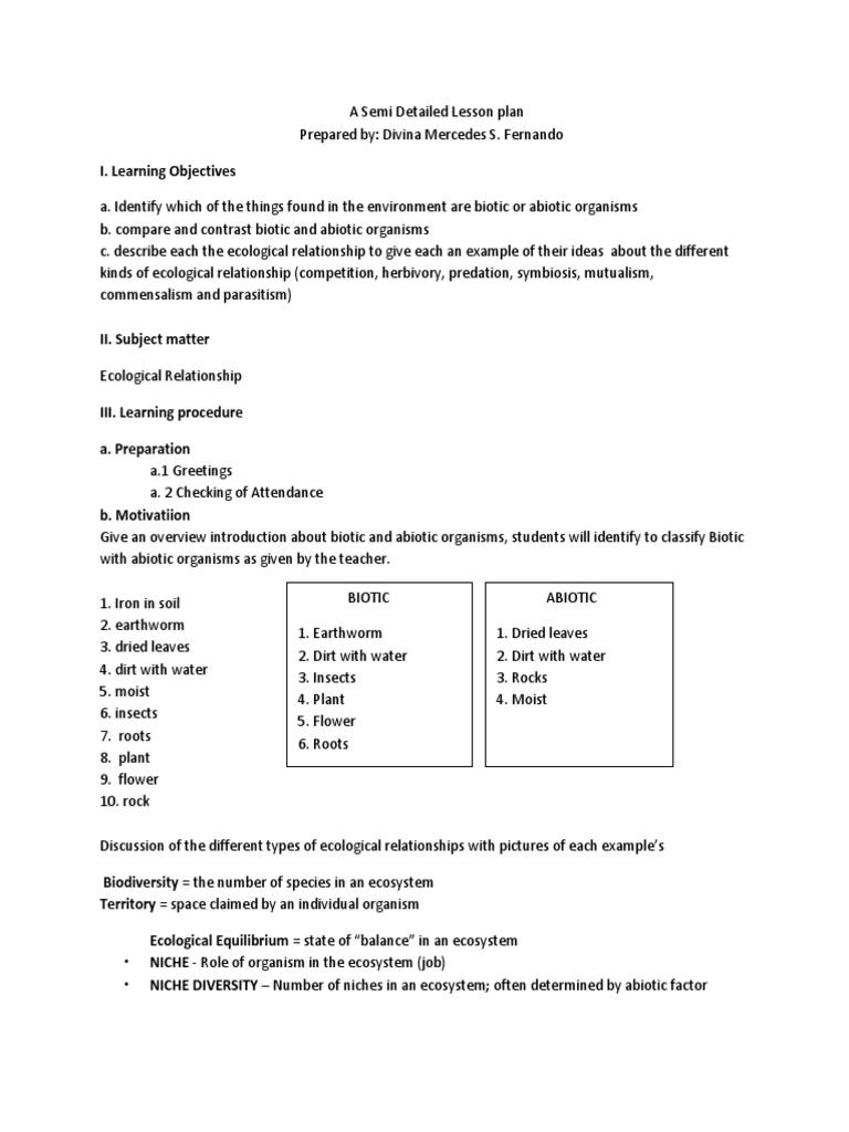 Lesson Plan in Ecological Relationship Mode 2 Media Literacy | PDF ...