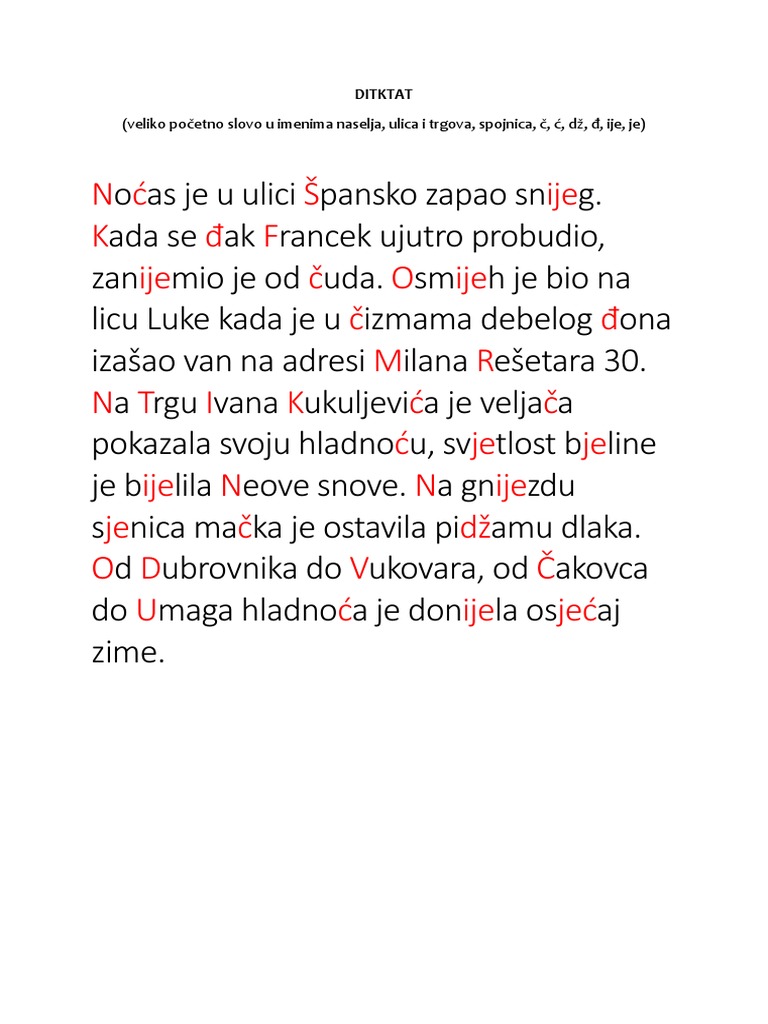 DITKTAT Veliko Slovo Č Ć Ije Je DŽ Đ | PDF