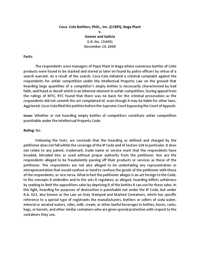 Coca - Cola Bottlers, Phils., Inc. (CCBPI), Naga Plant v. Gomez and ...