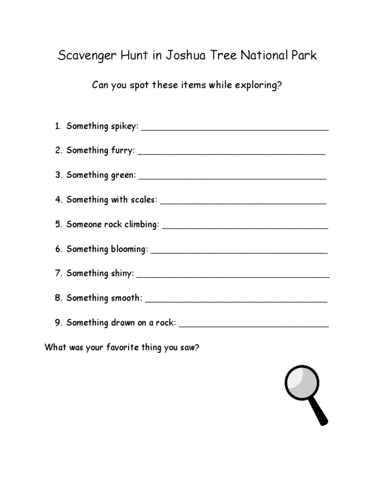 Scavenger Hunt in Joshua Tree National Park | PDF | Self-Improvement ...