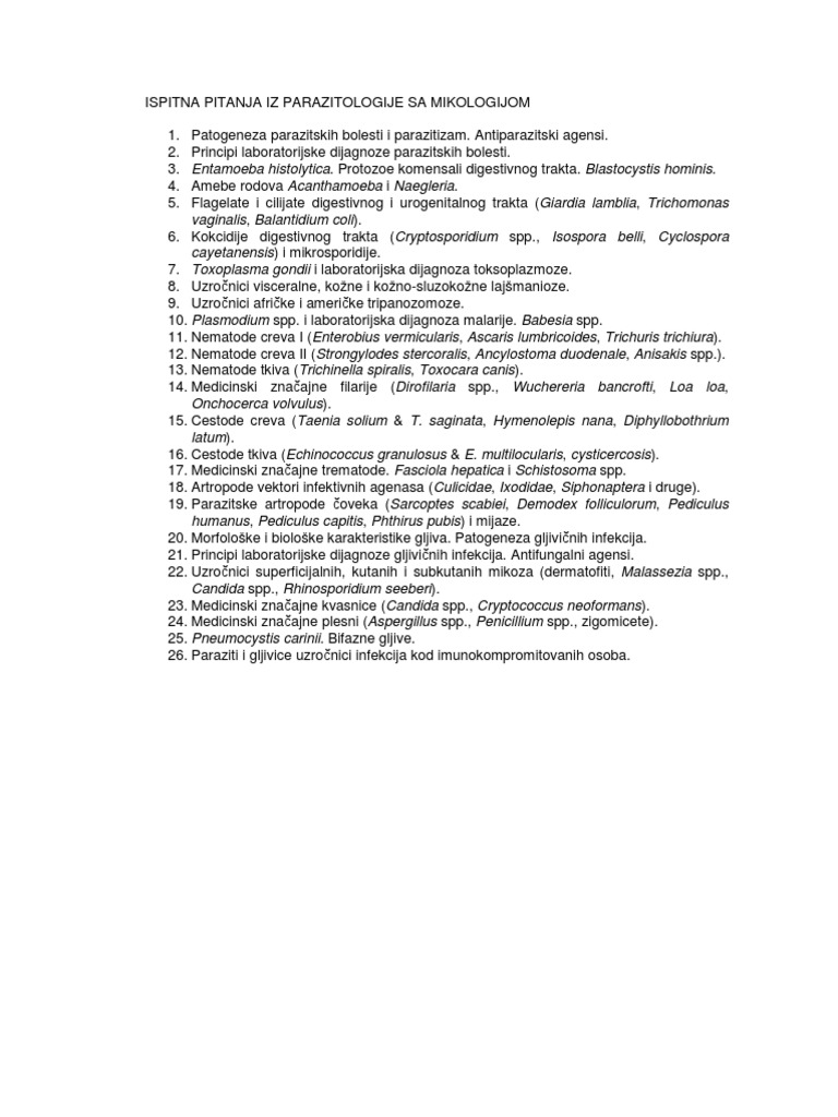 Parazitologija Sa Mikologijom 1 PDF | PDF