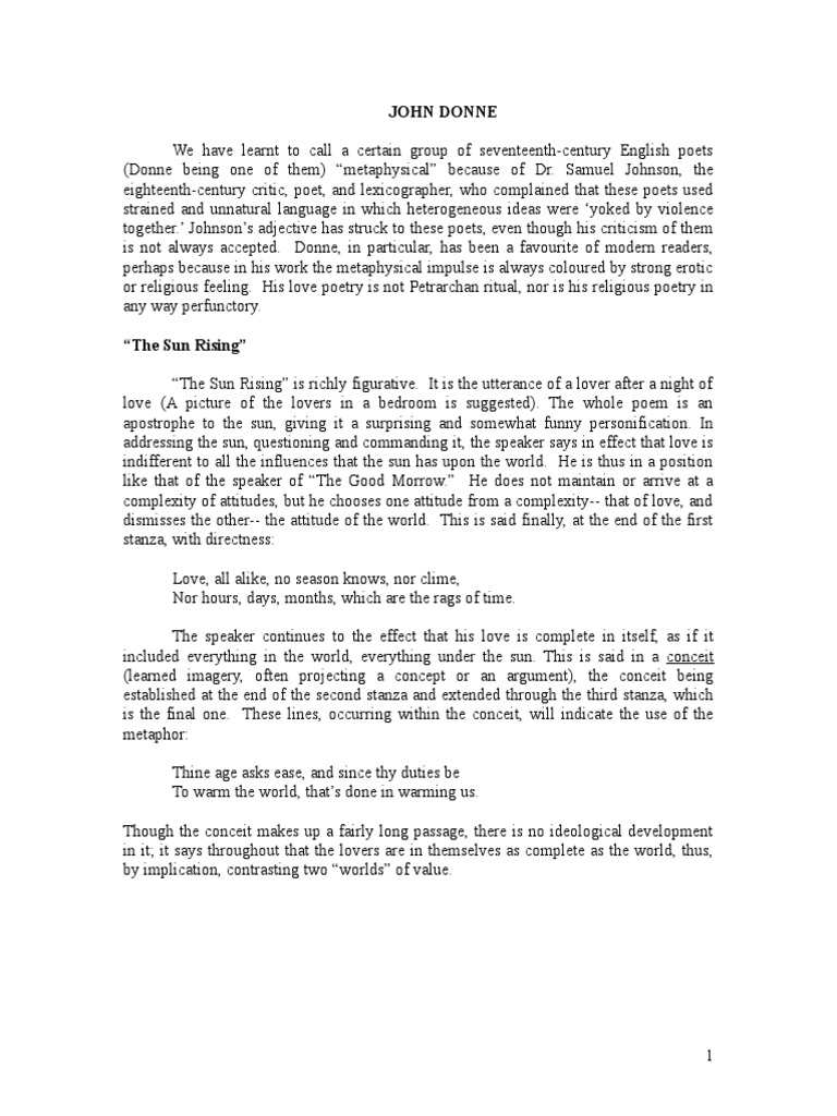 Notes On Donne's The Sun Rising | PDF | Poetry