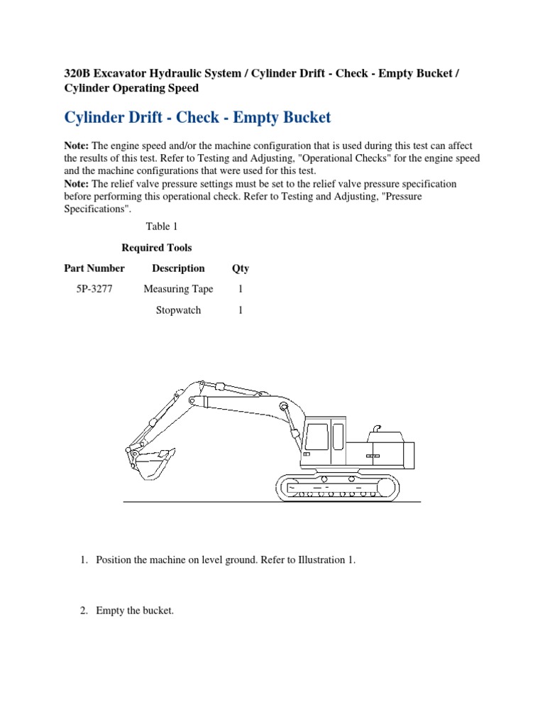 Cylinder Drift - Check - Empty Bucket | PDF | Machines | Manufactured Goods