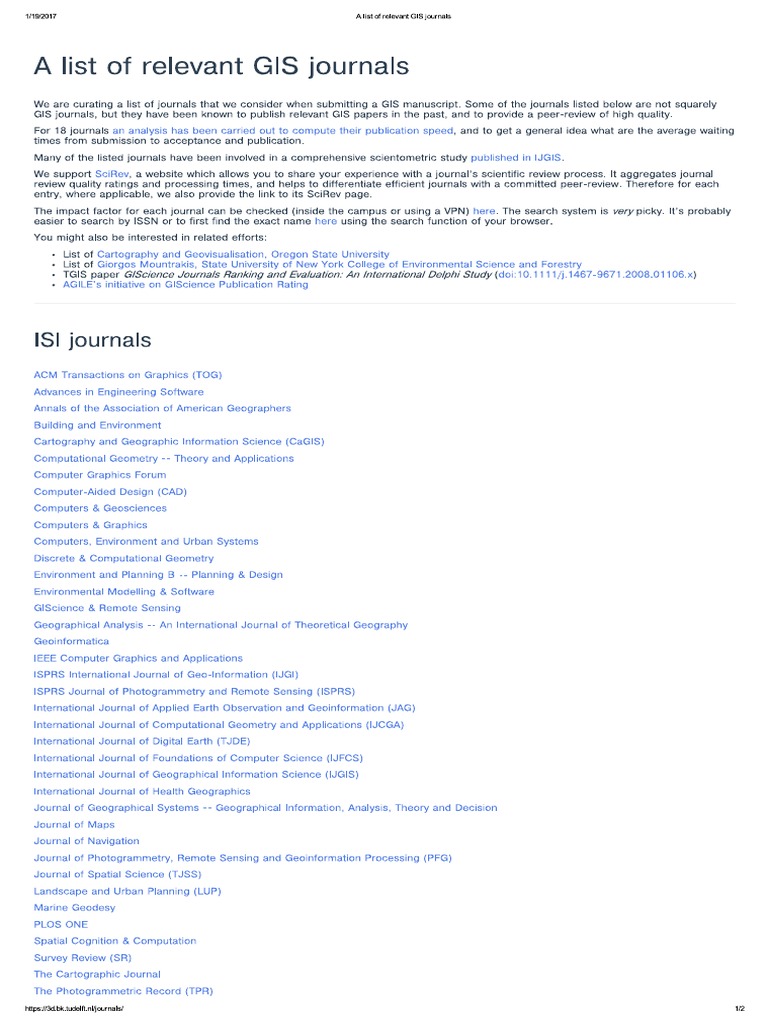 A List of Relevant GIS Journals | PDF