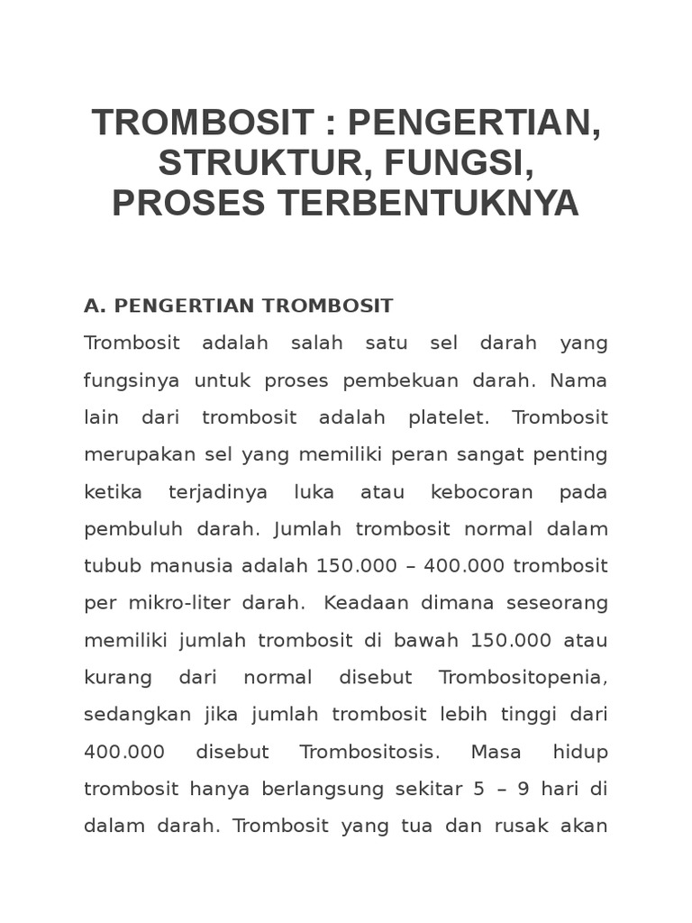 TROMBOSIT, Pengertian Struktur, Fungsi | PDF