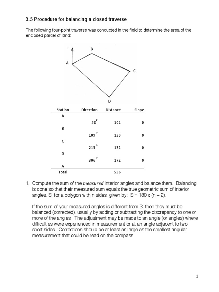 3.5 Balancing A Closed Traverse | PDF | Angle | Elementary Mathematics