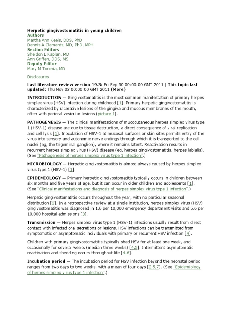 Herpetic Gingivostomatitis in Young Children | PDF | Herpes Simplex ...
