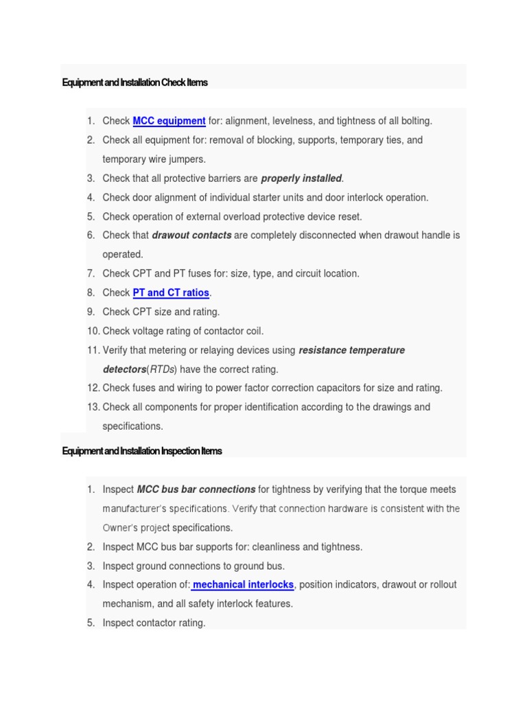 Inspection of MCC - EEP | Download Free PDF | Relay | Fuse (Electrical)