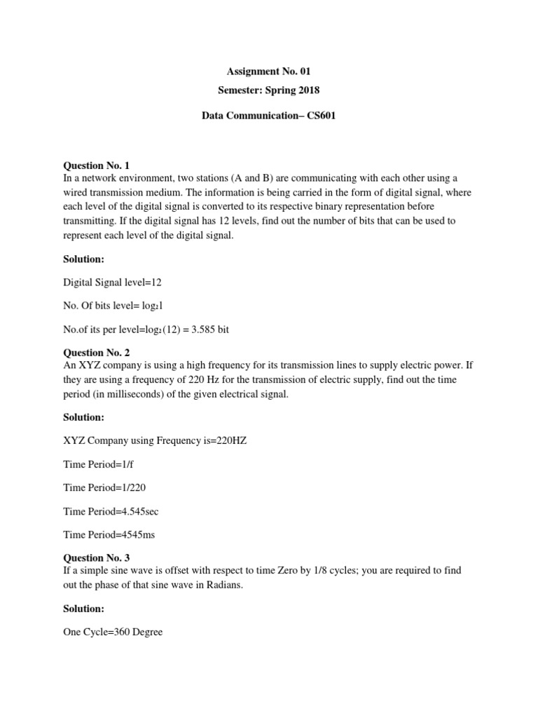 Assignment No. 01 Semester: Spring 2018 Data Communication - CS601 | PDF