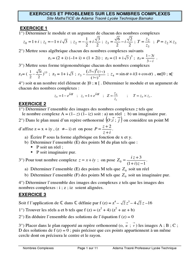Exocplx | PDF | Nombre complexe | Algèbre générale