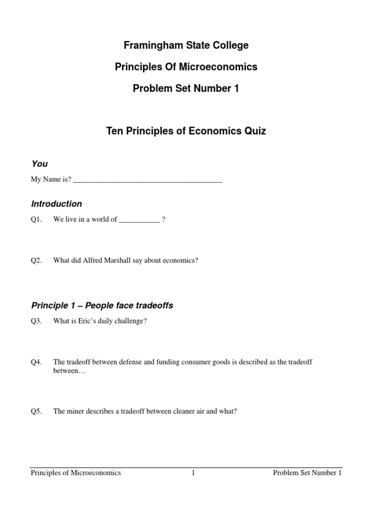 Principles of Microeconomics Problem Set 1 | PDF | Microeconomics | Inflation
