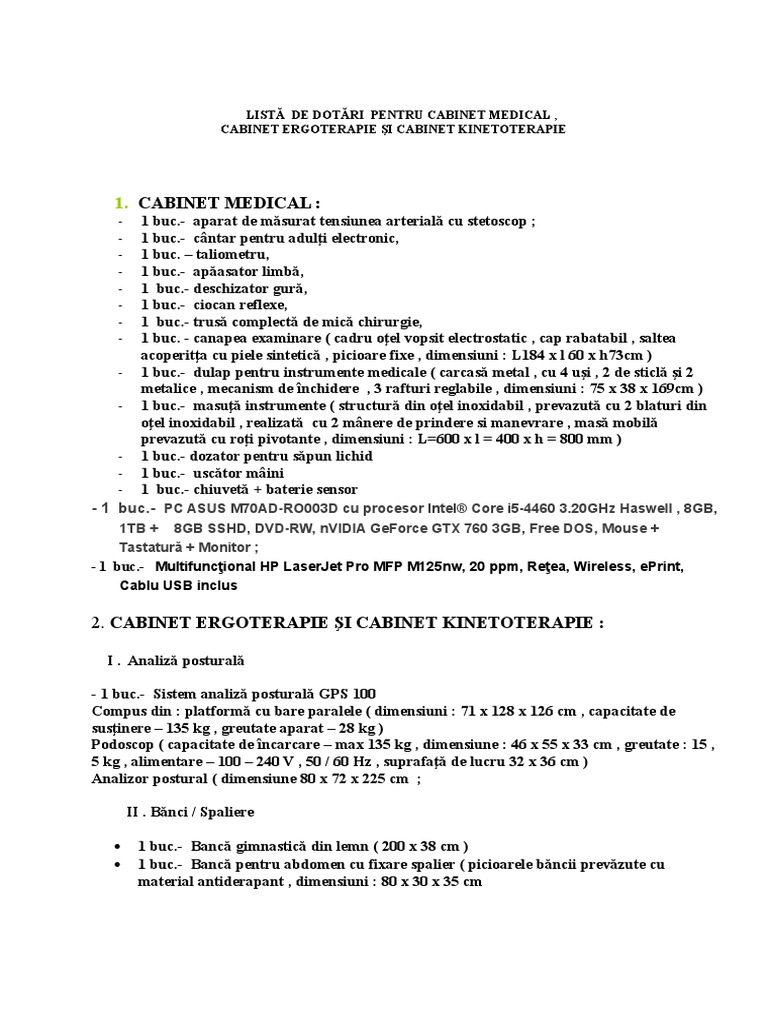 Lista Dotari Cabinete Kinetoterapie | PDF