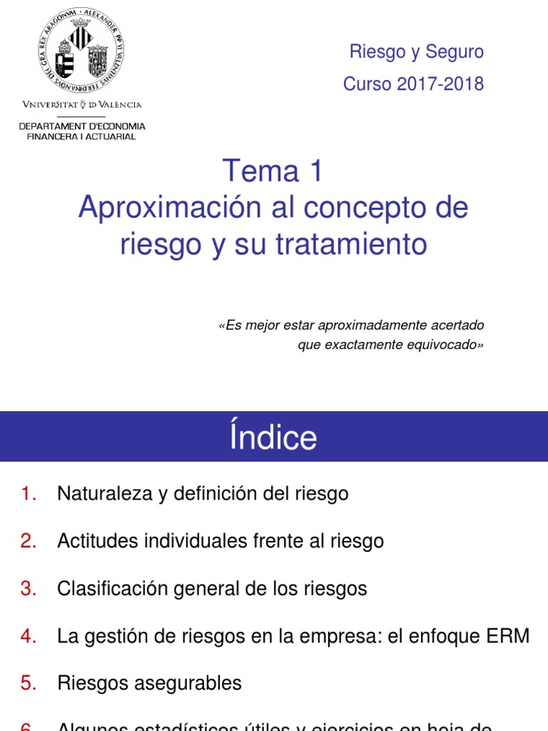 Tema 1 Riesgo y Seguro | PDF | Probabilidad | Riesgo