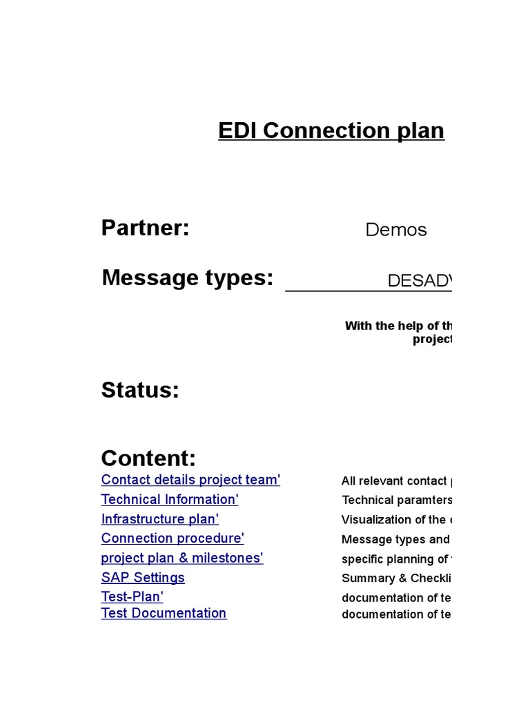 Template HETTICH EDI Connection Plan RauchsDESADV | PDF | Electronic ...