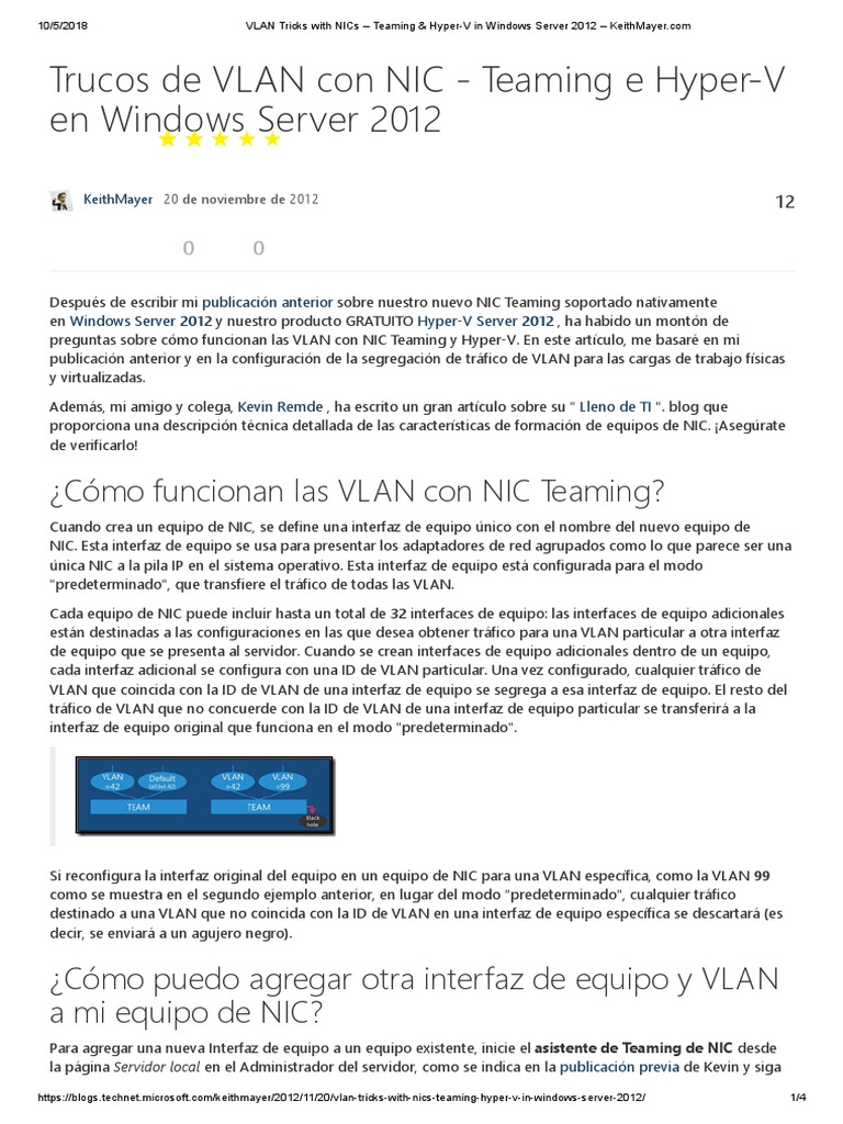 Configuring VLANs with NIC Teaming and Hyper-V in Windows Server 2012 | PDF | Network Interface ...