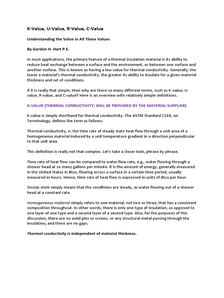 K Value, U Value, R Value, C Value | PDF | Thermal Conductivity | Heat ...