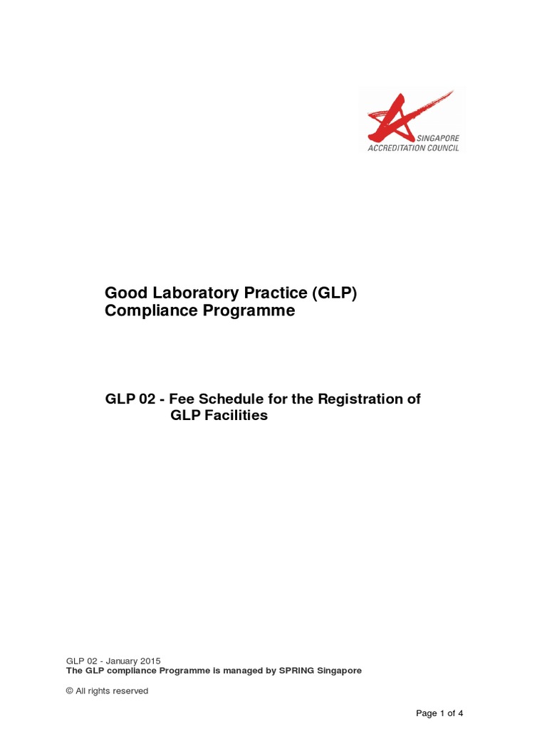 Good Laboratory Practice (GLP) Compliance Programme: GLP 02 - Fee ...