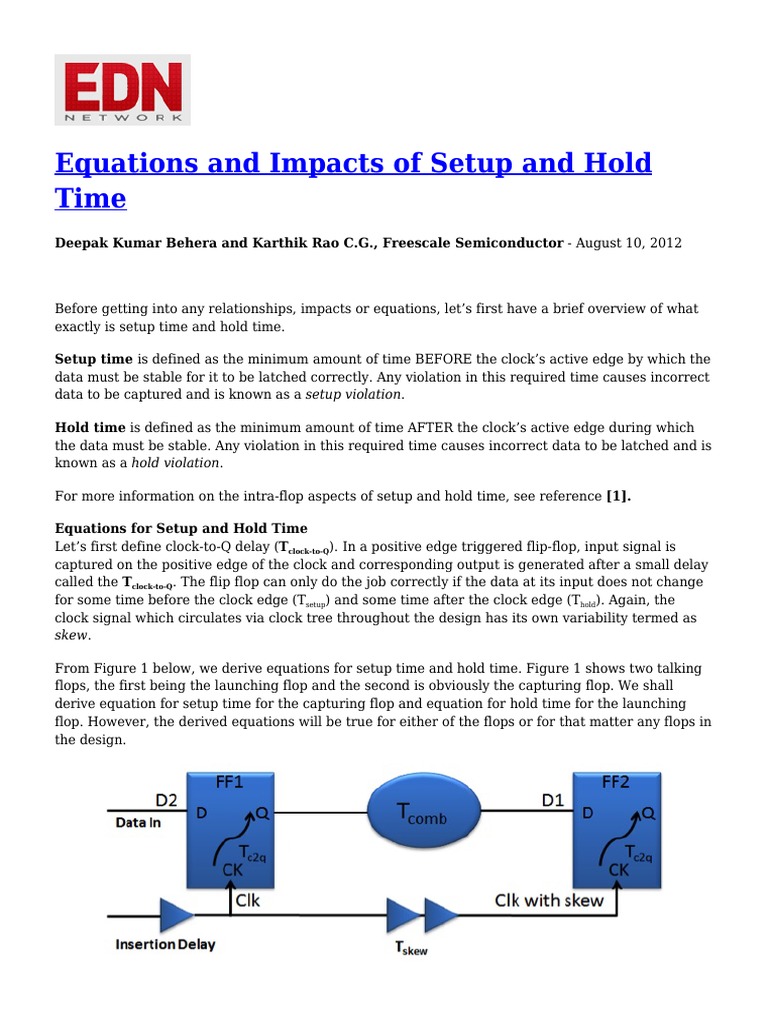 Equations and Impacts of Setup and Hold Time | PDF | Electrical ...