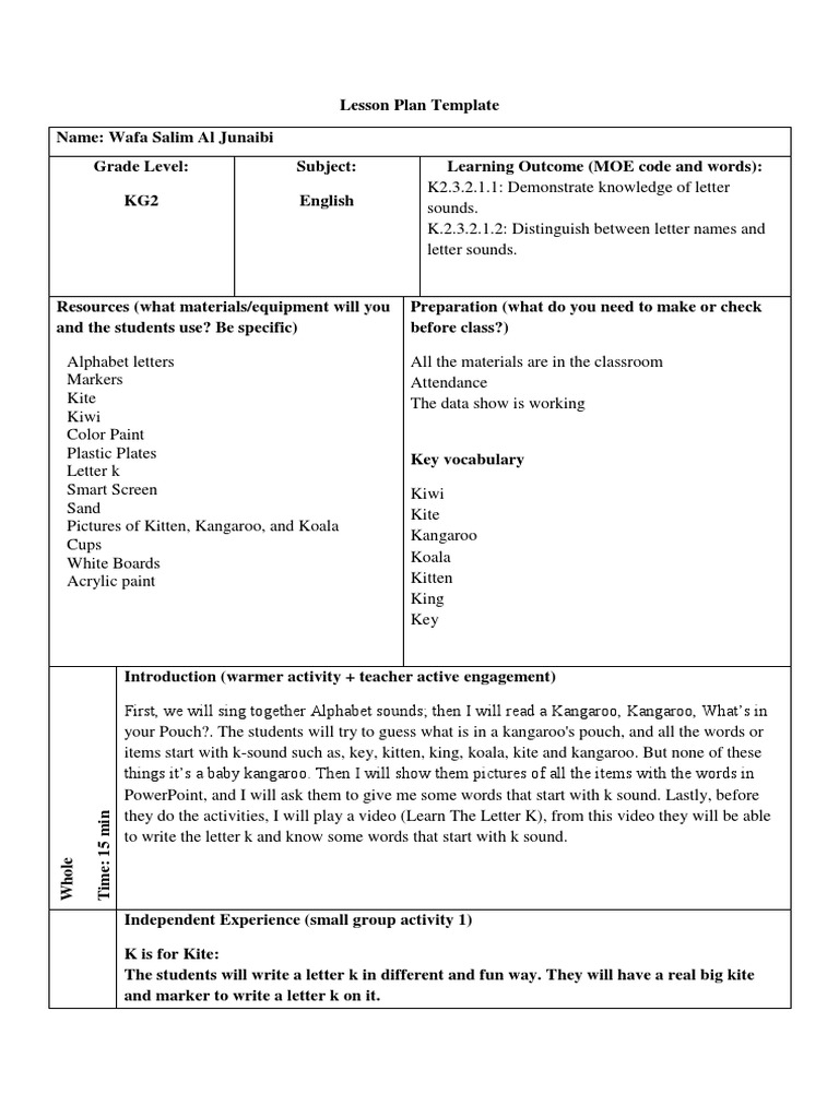 Lesson Plan Sound K | PDF | Lesson Plan | Education Theory