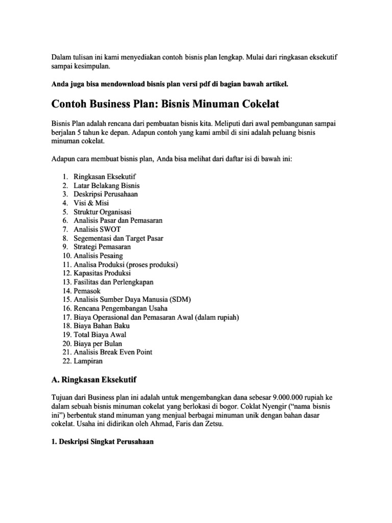 Contoh Business Plan Terlengkap