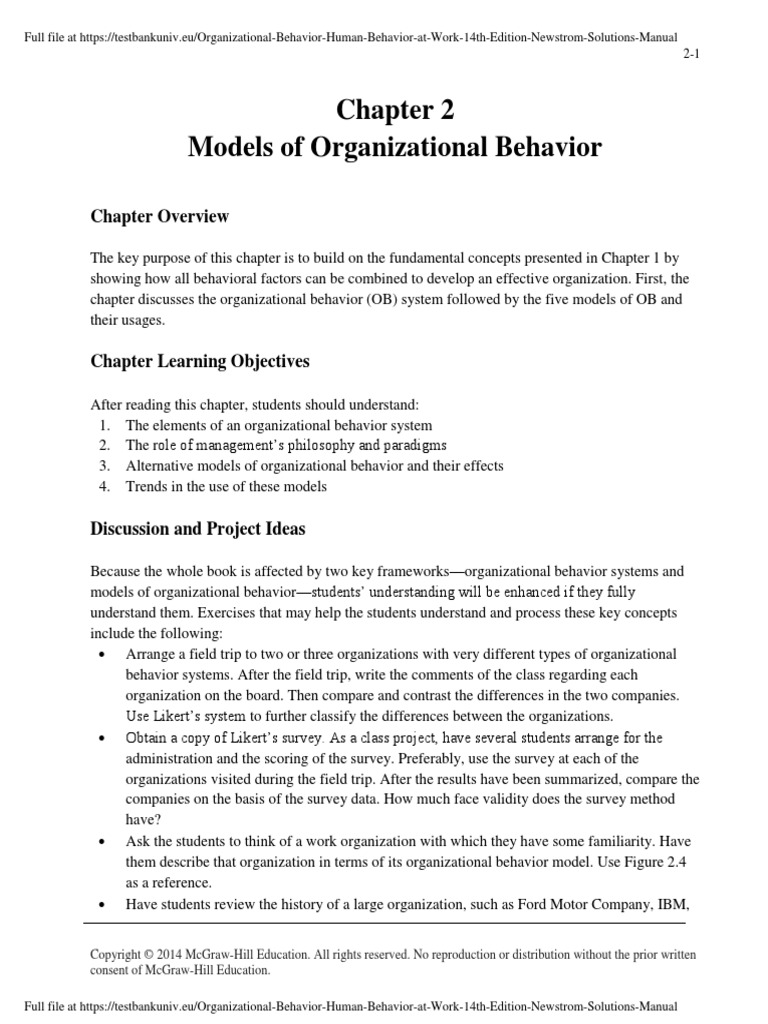 Organizational Behavior Human Behavior at Work 14th Edition Newstrom ...