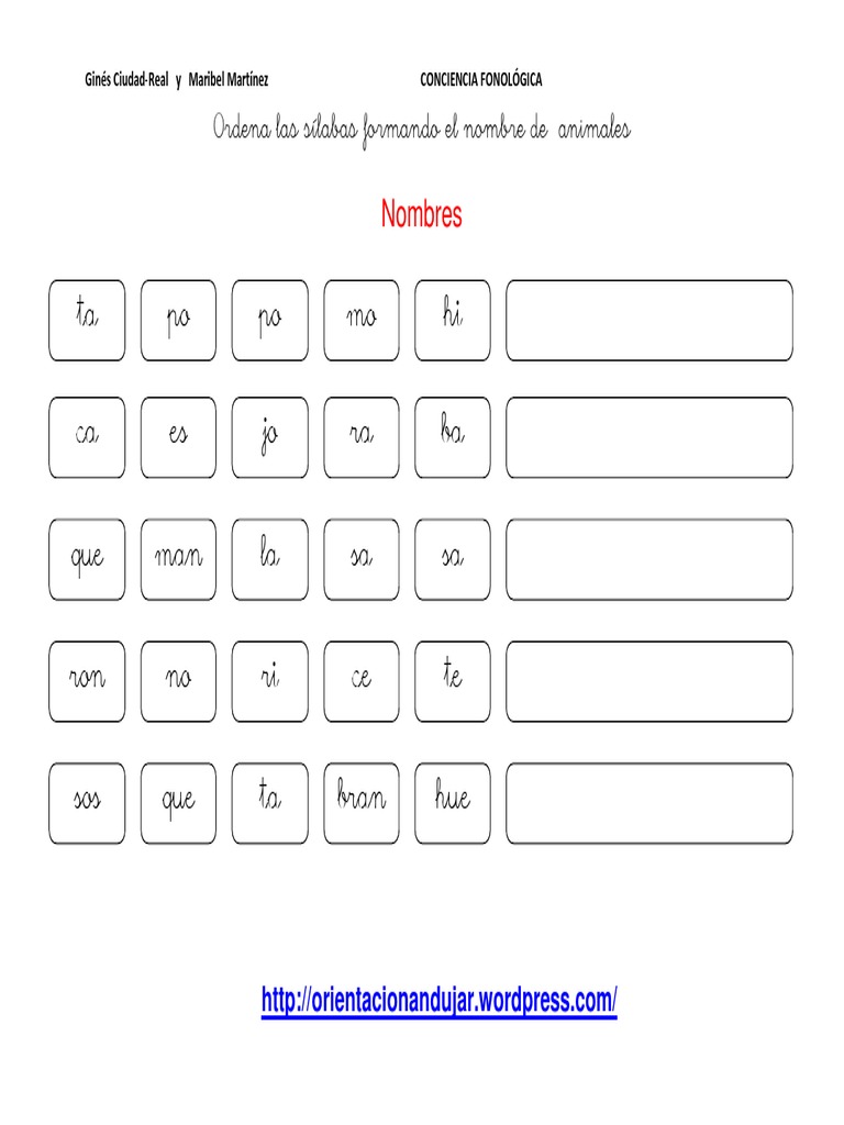 Conciencia Fonologica de Palabras Animales 5 | PDF