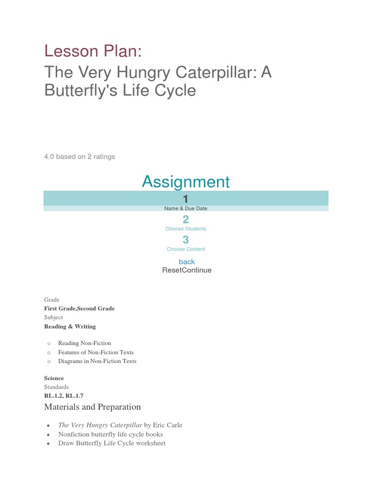 Lesson Plan Life Cycle of A Butterfly | PDF | Butterfly | Pupa