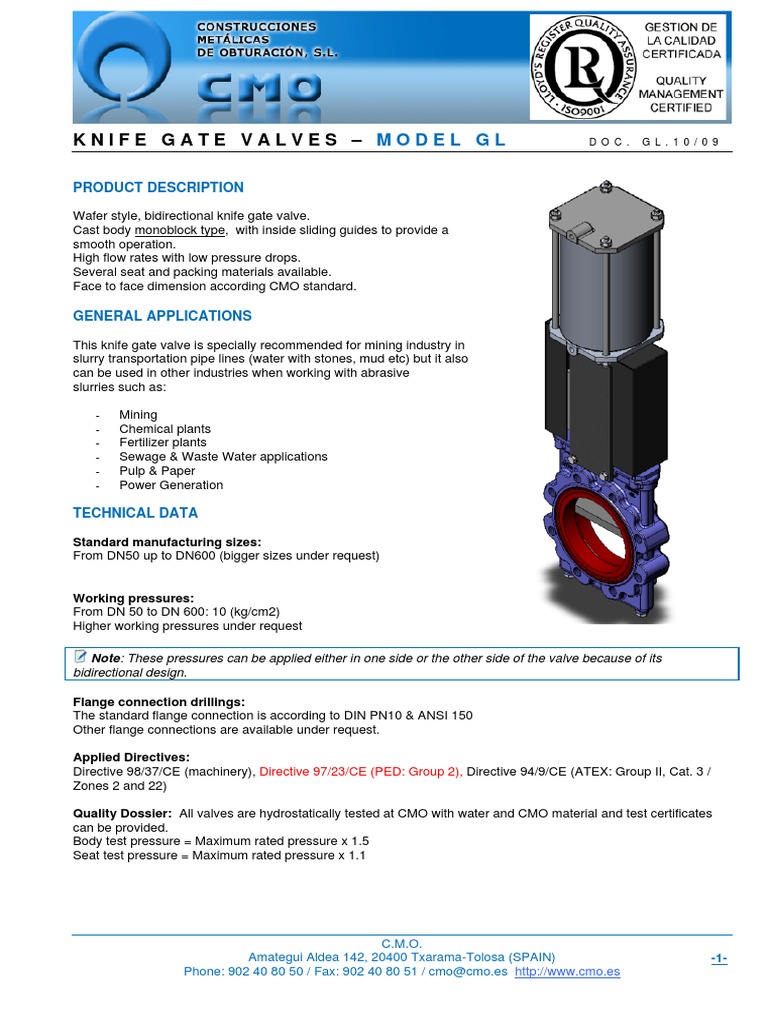 CMO Knife Gate Valves | PDF | Valve | Actuator