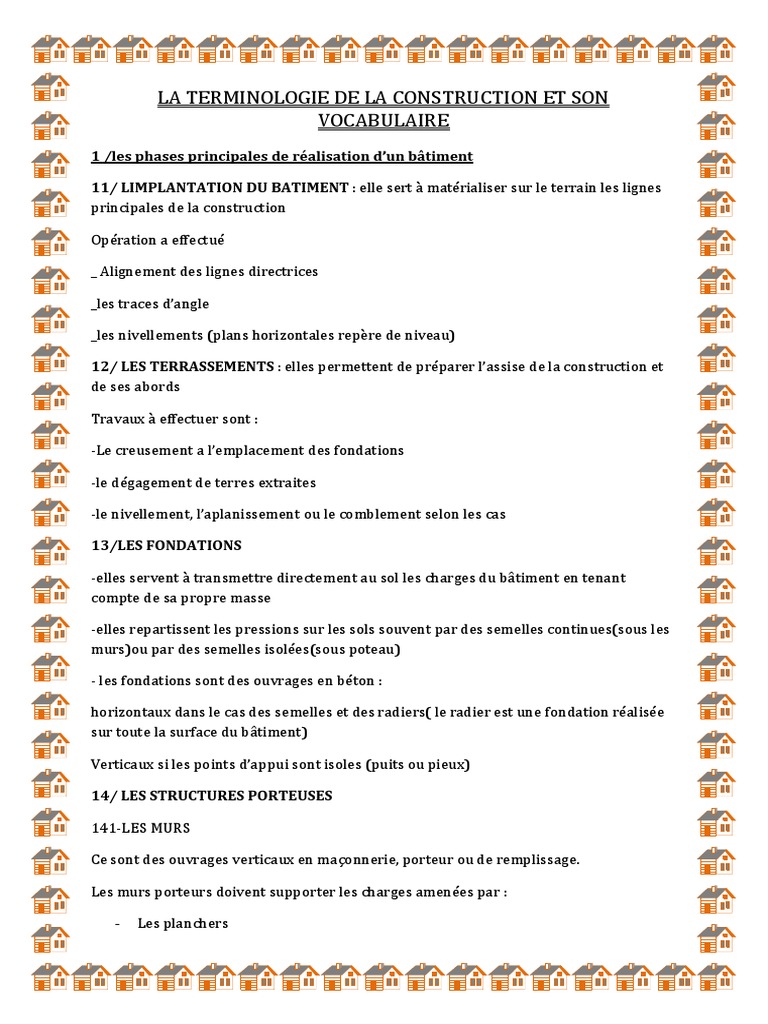 Vocabulaire et Terminologie de la Construction | PDF | Mur | Mortier ...