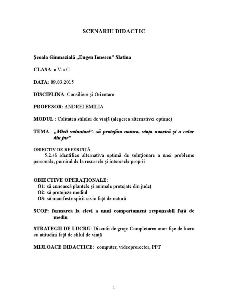 Scenariu Didactic: Din Jur" | PDF